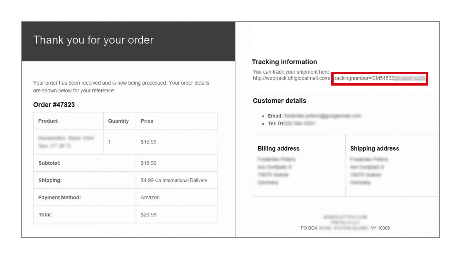 Parcel tracking numbers