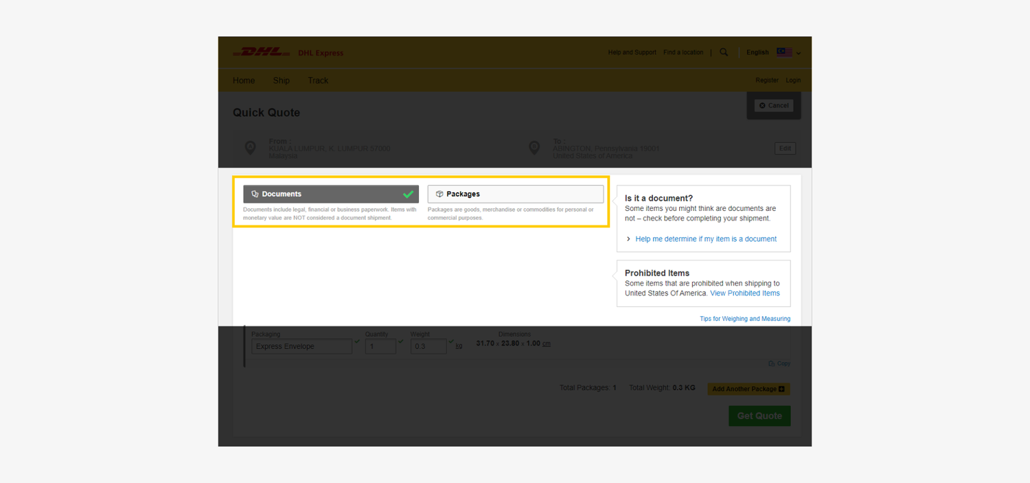 Guide to Get a DHL International Shipping Rate | DHL Malaysia