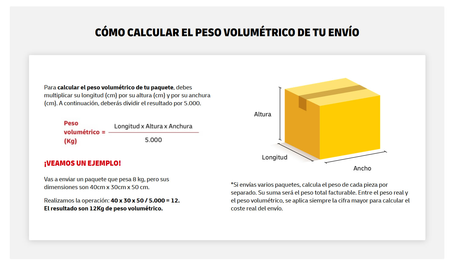 Cómo calcular el peso volumétrico de tu envío