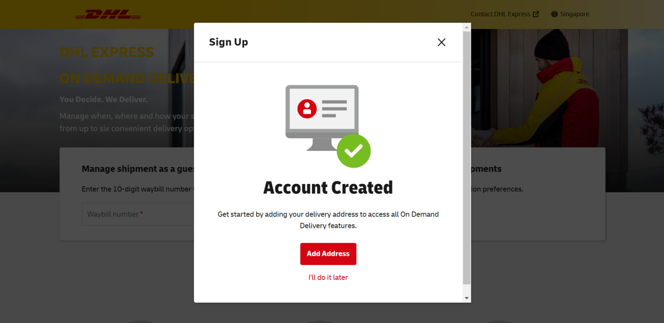 On-Demand Delivery Registration Guide | DHL Express Singapore